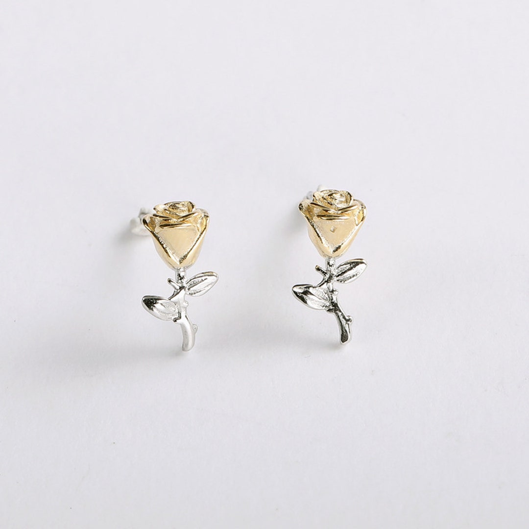 Dainty Gold Rose Stud Earrings Tiny Rose Studs Rose Flower - Etsy