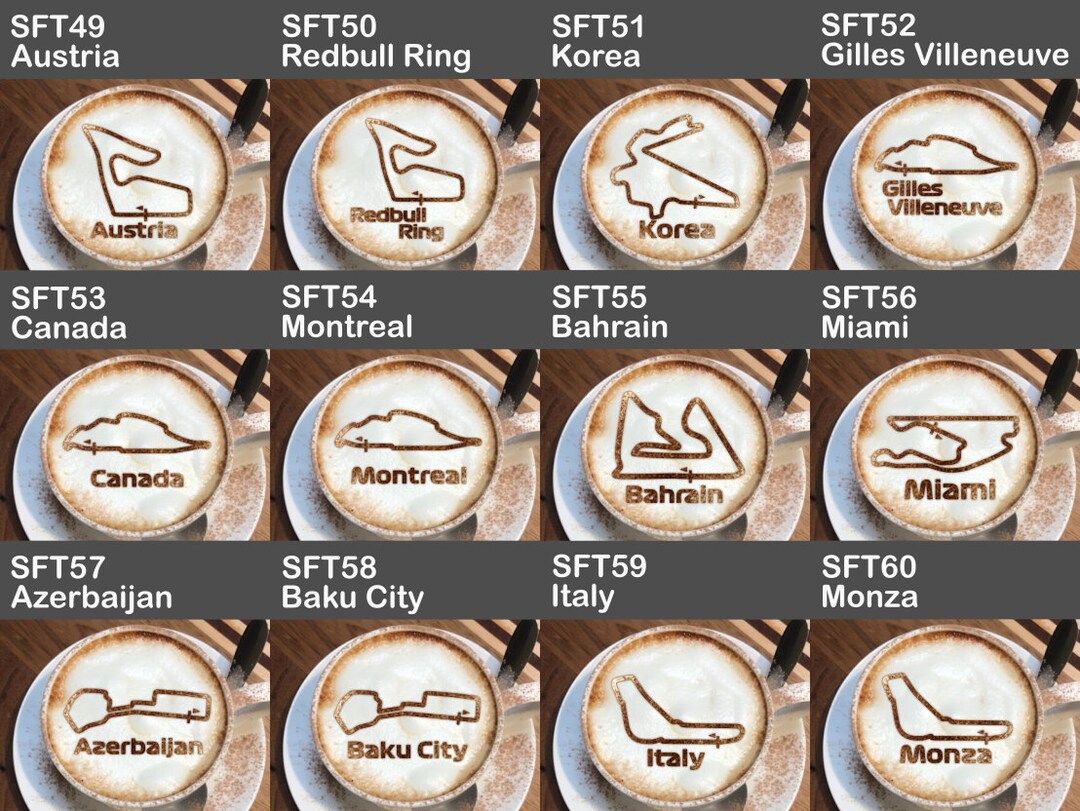 Formula 1 Tracks Coffee Dusting Stencils Set 5 - Etsy