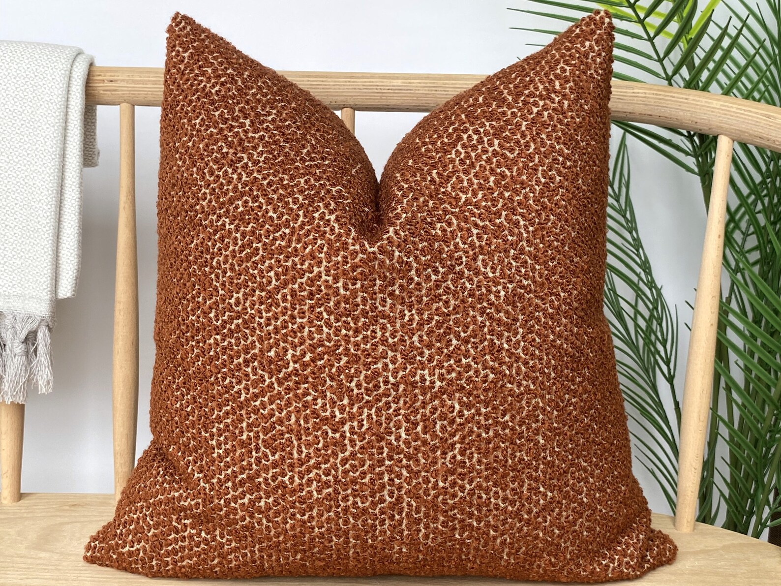 Deep Brick Puffy Boucle Pillow Cover, Textured Boho Pillow Cushion ...