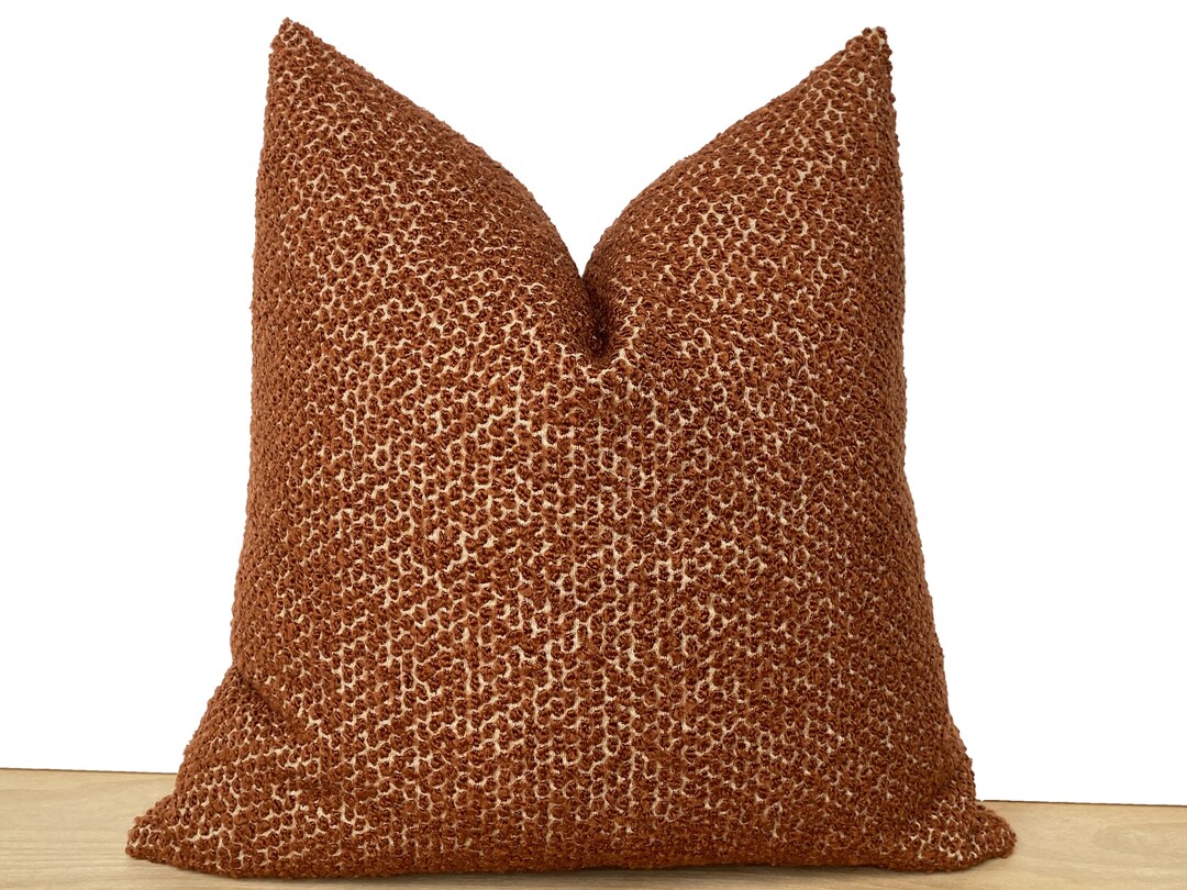 Deep Brick Puffy Boucle Pillow Cover, Textured Boho Pillow Cushion ...