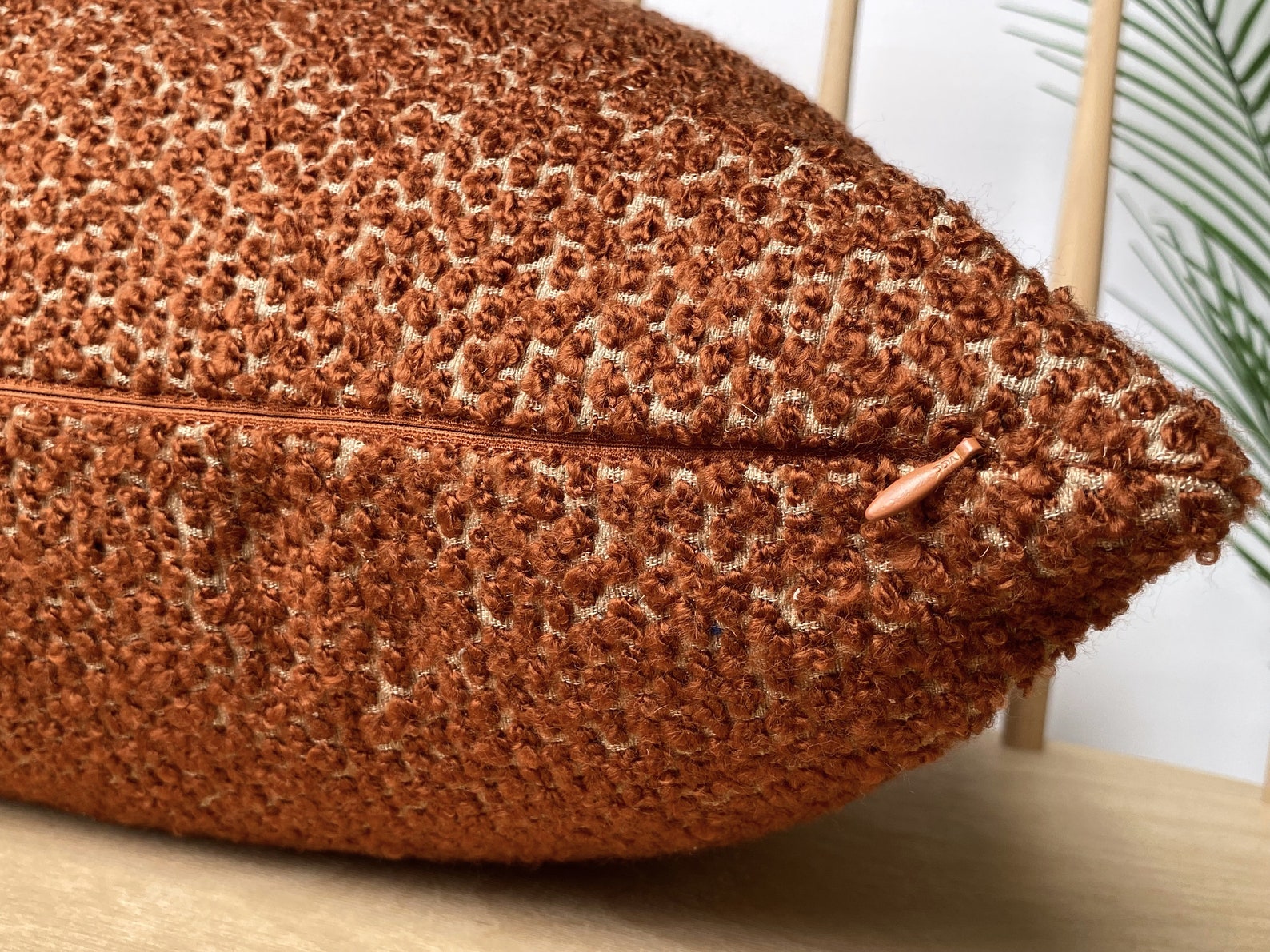 Deep Brick Puffy Boucle Pillow Cover, Textured Boho Pillow Cushion ...