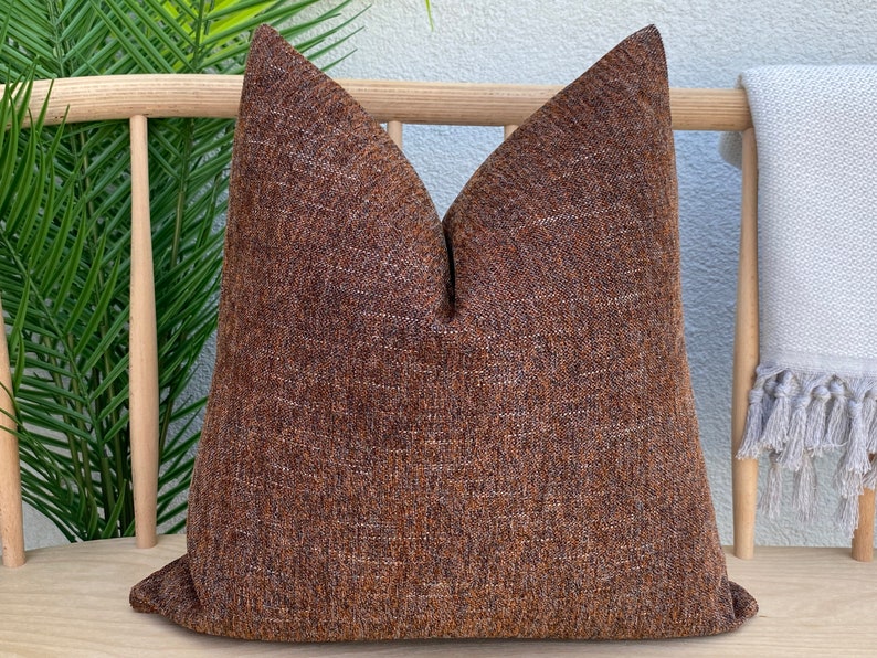 Rust Linen Pillow Cover, Woven Rust and Brown Pillow Cushion, Euro Sham ...