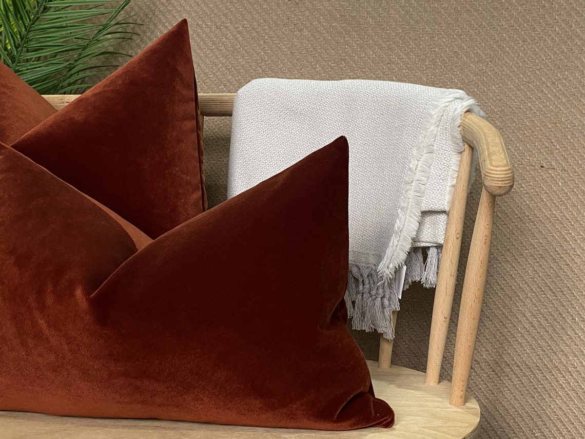 Matt Rust Velvet Pillow Cover, Super Soft Rust Velvet Pillow Cushion ...