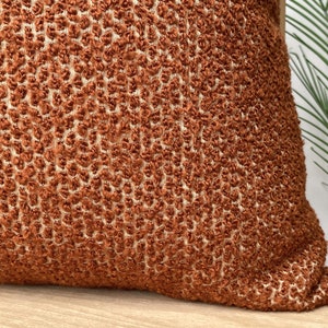 Deep Brick Puffy Boucle Pillow Cover, Textured Boho Pillow Cushion ...