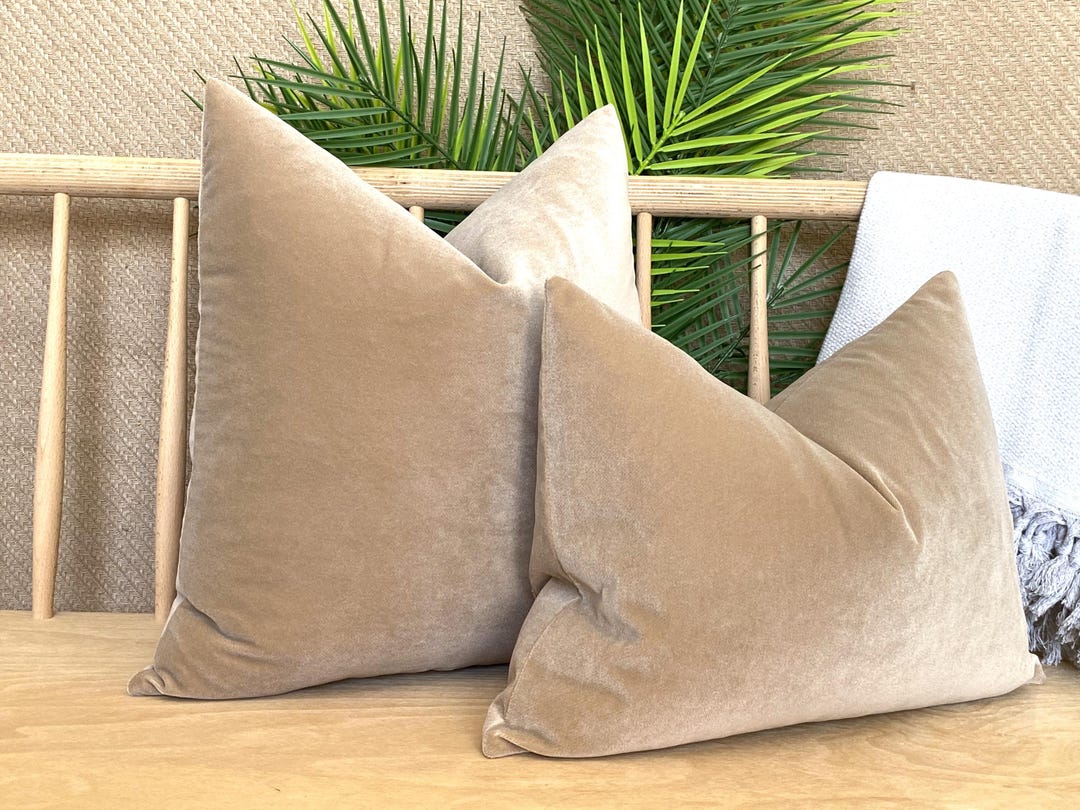 Matte Light Camel Velvet Pillow, Woven Light Camel Pillow Cover, Euro ...