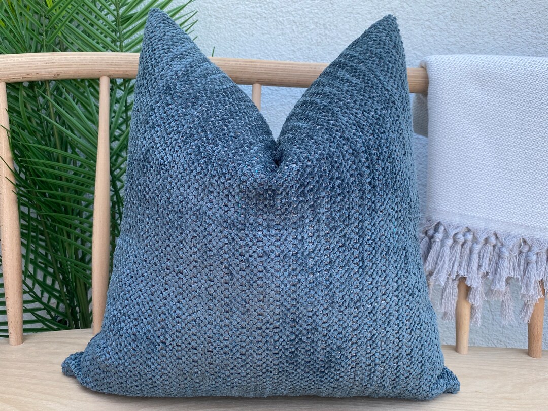 Blue Textured Pillow Cover, Soft Boho Pillow Cushion, Woven Pillow Case ...