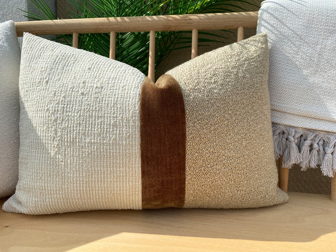 Ivory Boho and Beige Boucle Designer Pillowcase, Textured Boucle Pillow ...