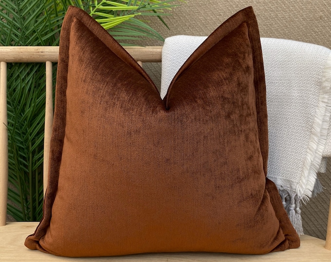 Rust Linen Pillow Cover, Woven Rust and Brown Pillow Cushion, Euro Sham ...