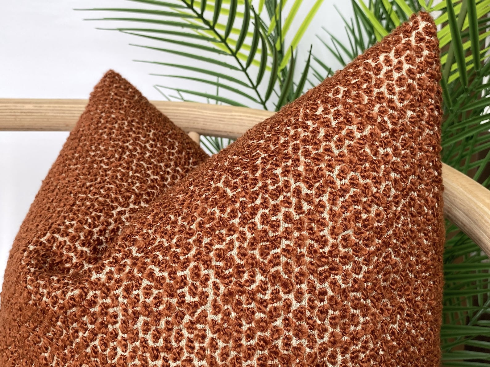 Deep Brick Puffy Boucle Pillow Cover, Textured Boho Pillow Cushion ...