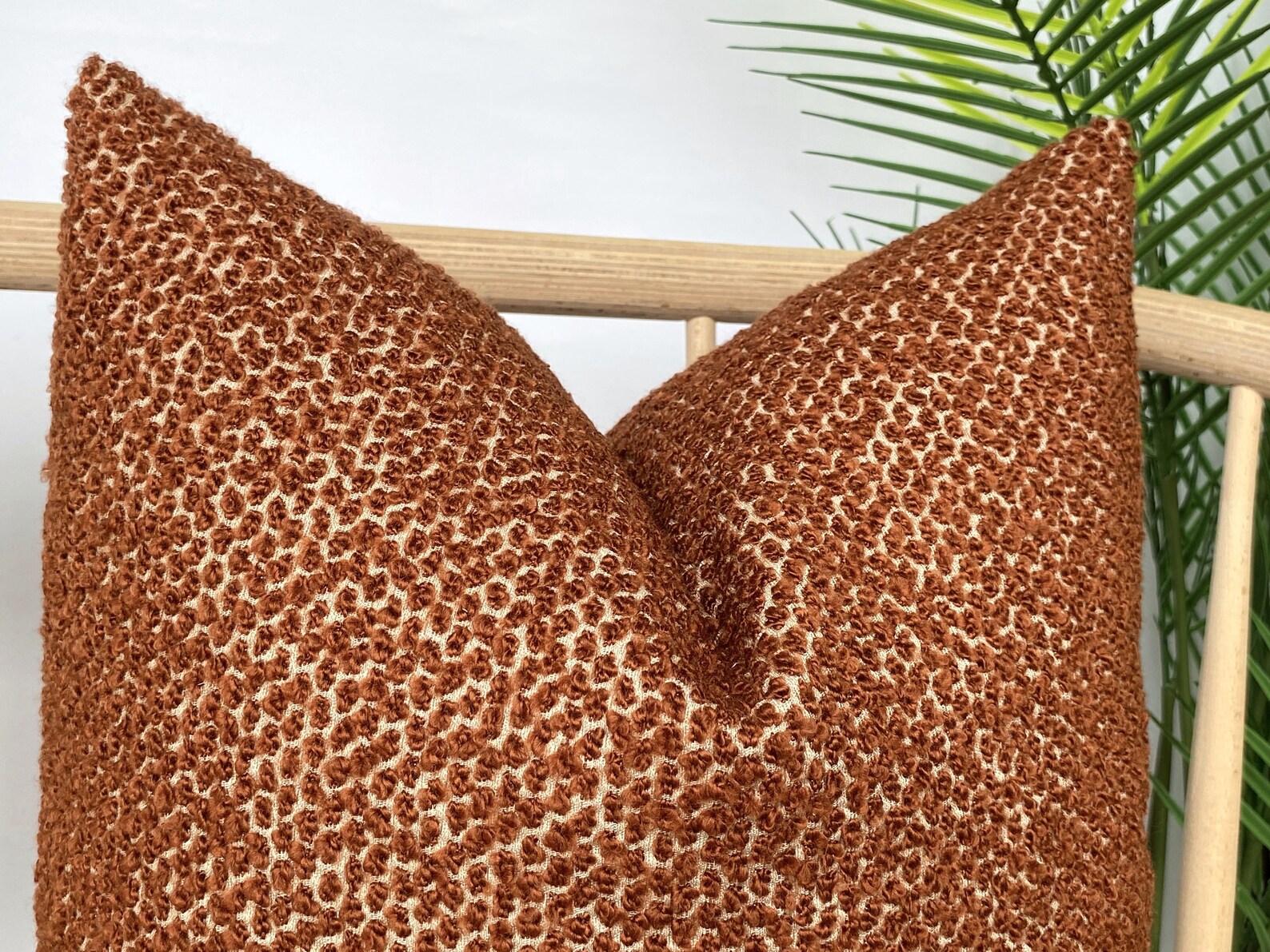 Deep Brick Puffy Boucle Pillow Cover, Textured Boho Pillow Cushion ...