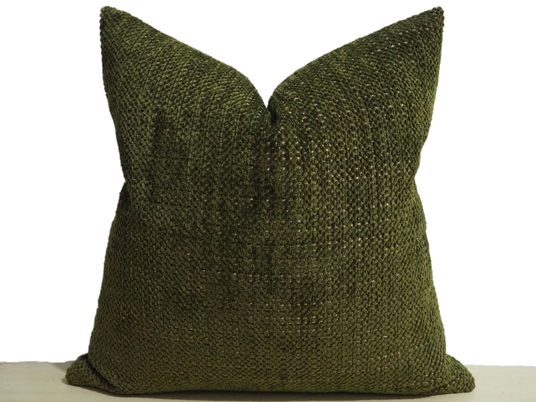 Dark Green Cozy Boho Pillow Cover, Textured Dark Olive Green Pillow ...