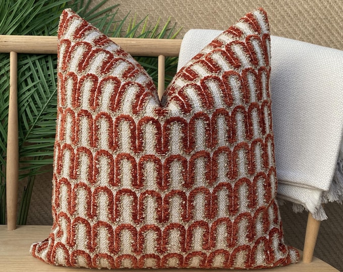 Deep Brick Puffy Boucle Pillow Cover, Textured Boho Pillow Cushion ...