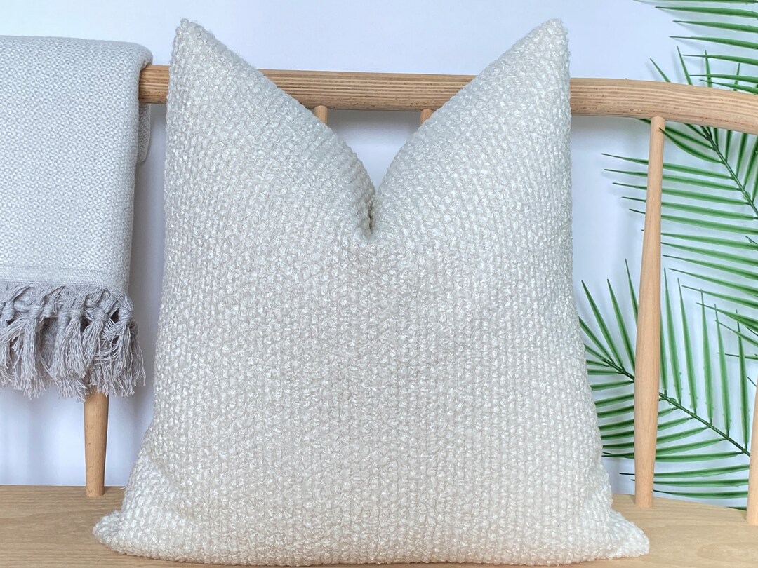 Ivory Puffy Boucle Pillow Cover, Textured Neutral Boho Pillow Cushion ...