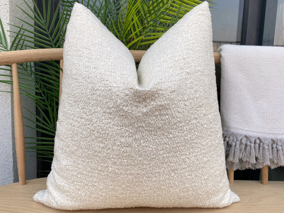 Ivory Textured Boucle Pillow Cover, Cotton Boucle Pillow Cushion, Ivory ...