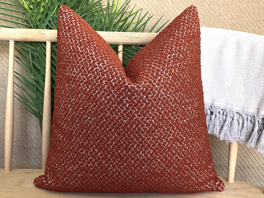 Deep Brick Puffy Boucle Pillow Cover, Textured Boho Pillow Cushion ...