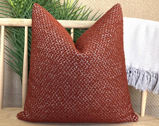 Deep Brick Puffy Boucle Pillow Cover, Textured Boho Pillow Cushion ...