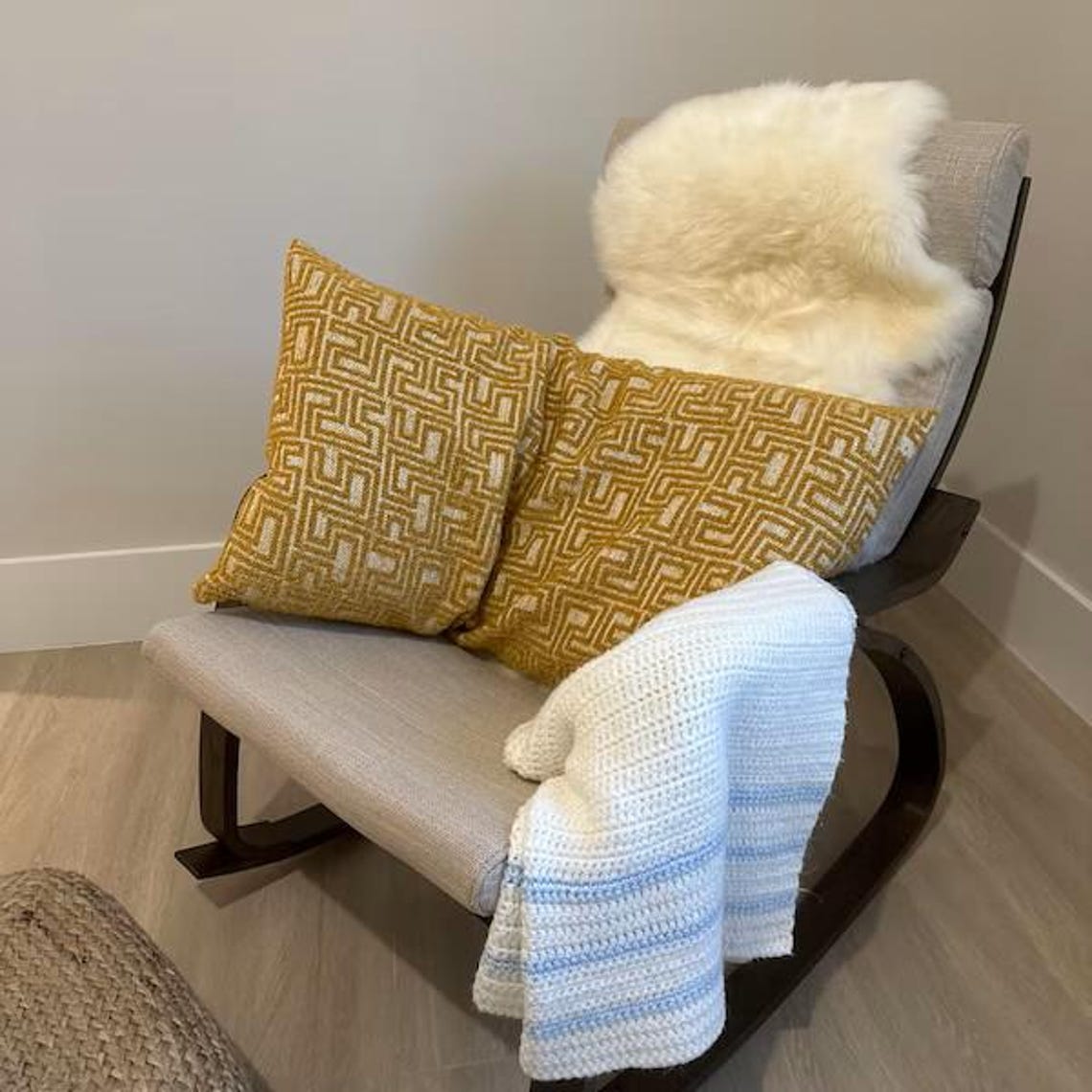 Mustard Labryinth Pillow Cover, Linen Mustard Boucle Pillow Cushion ...