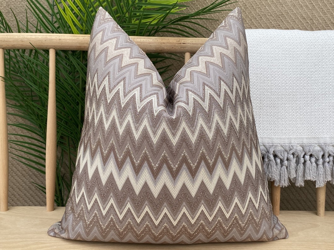 Beige and Brown Chevron Pillow Cover, Textured Zigzag Pillow Cushion ...