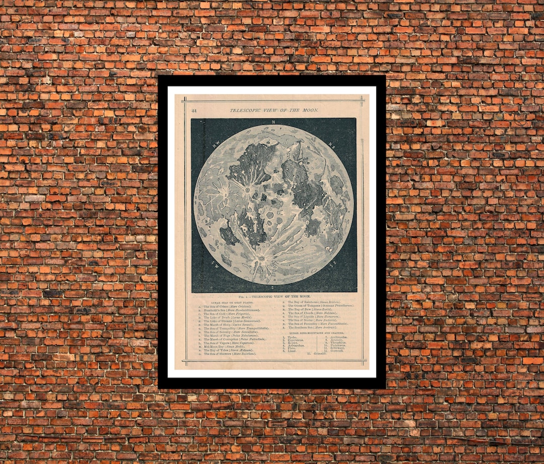 Vintage Moon Map, Antique Moon Print, Vintage Lunar Map of the Moon ...