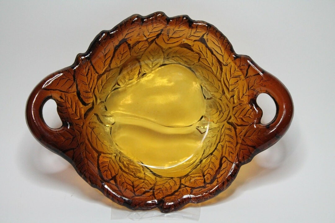 Vintage Indiana Glass Tiara Amber Candy Dish 7 Inch Honey Pear Design ...