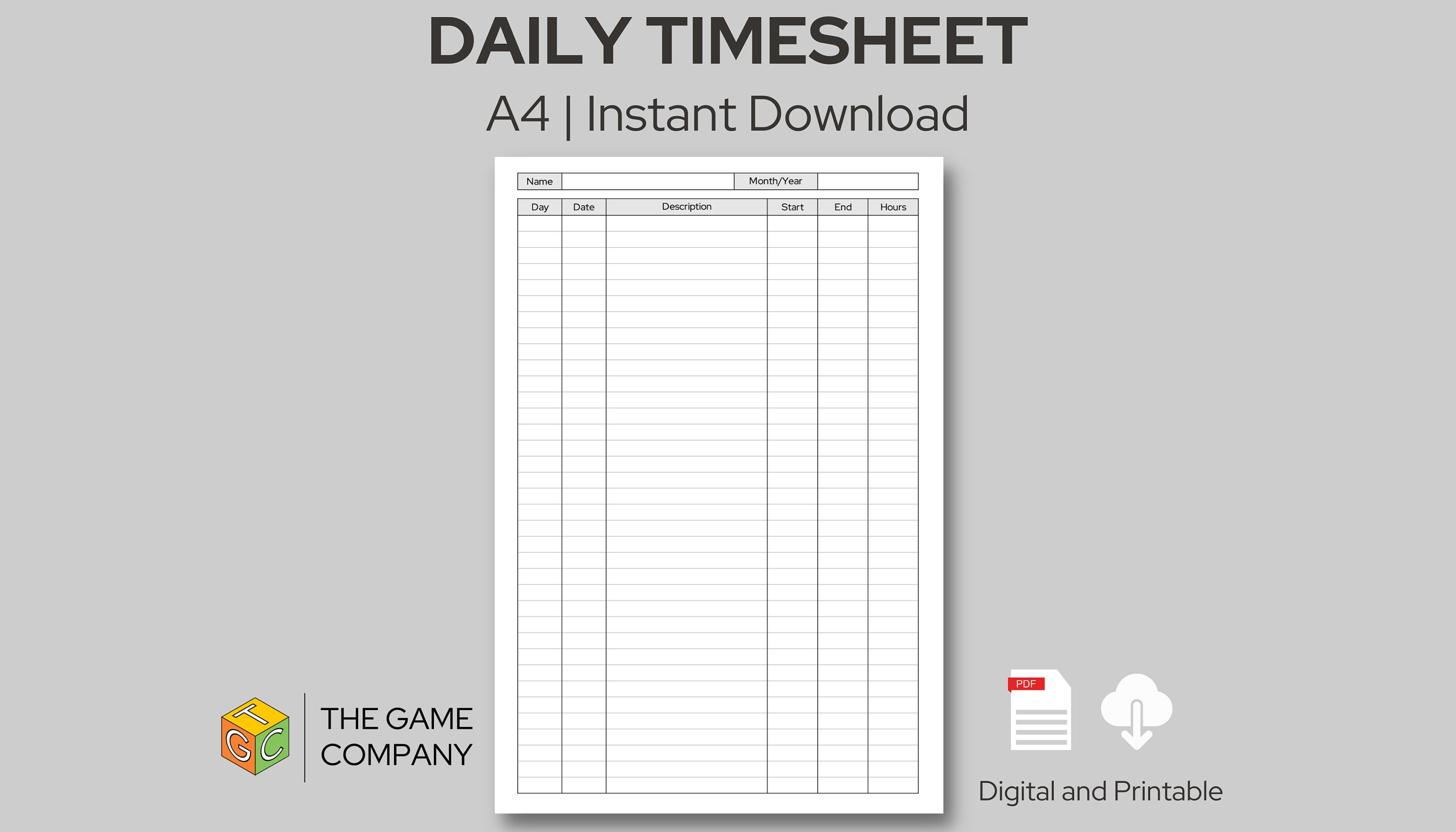 Daily Time Sheet Log | Printable Daily Timesheet Log | A4 Size Digital ...
