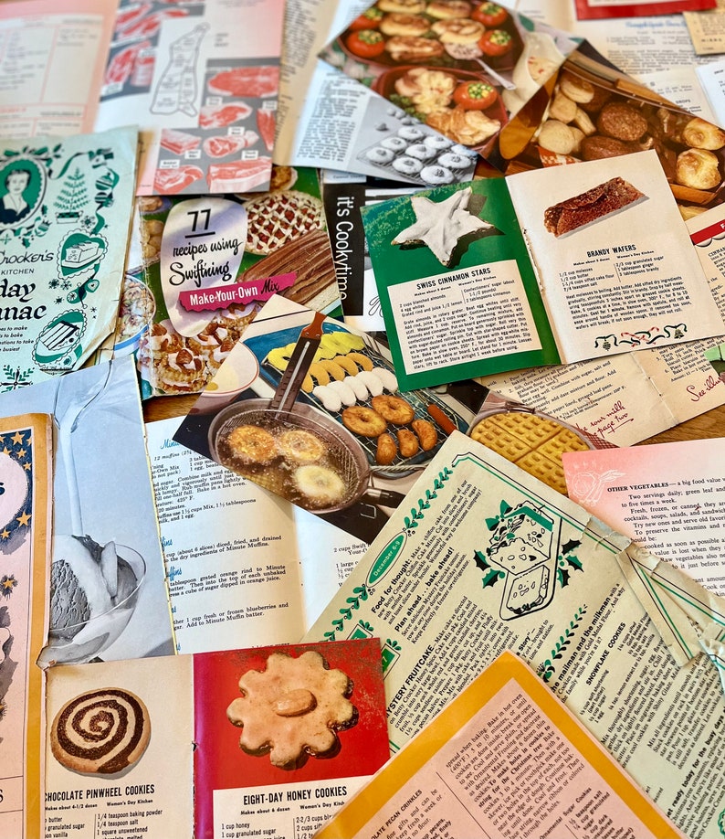 Vintage RECIPES - COOKBOOK Page Lot for Collage, Scrapbook, and ...