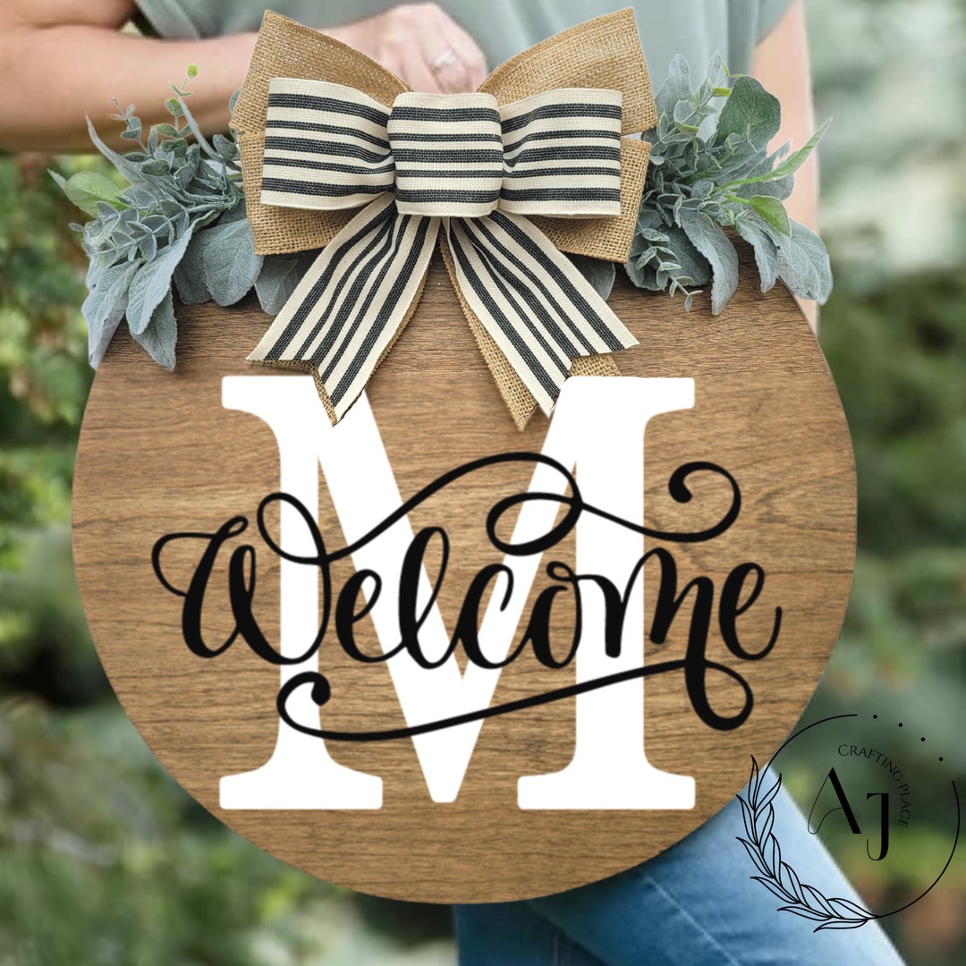 Personalized Welcome Front Door Wood Sign, Custom Door Round With ...