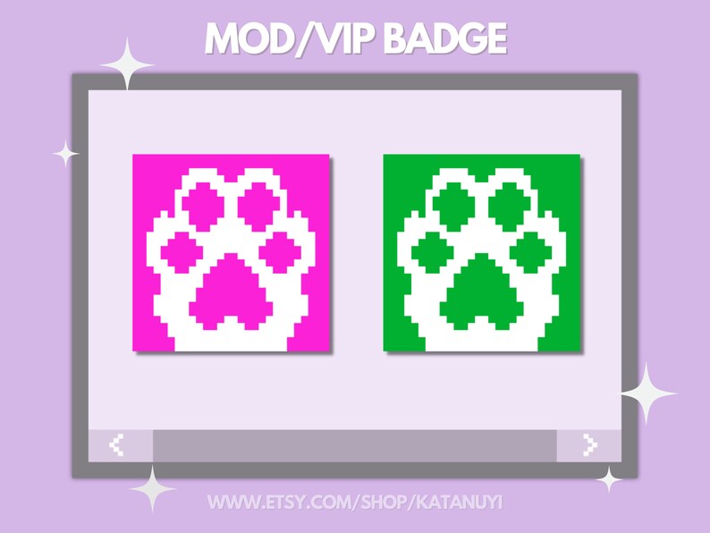 Mod Badge & VIP Badge Cat Paw Custom Badges for Twitch, Subscriber ...