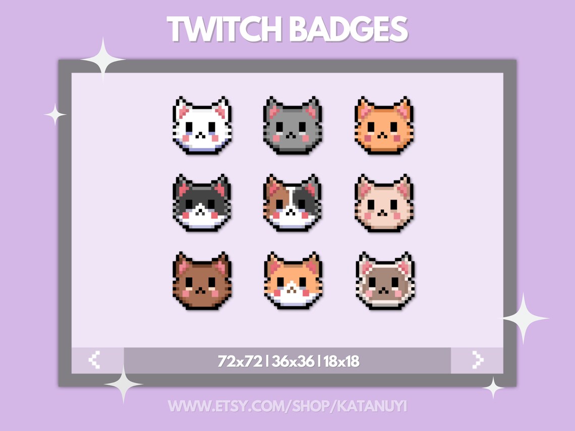 Cat Pixel Sub Badges / Bit Badges for Twitch Cute Pixel Badges Twitch ...