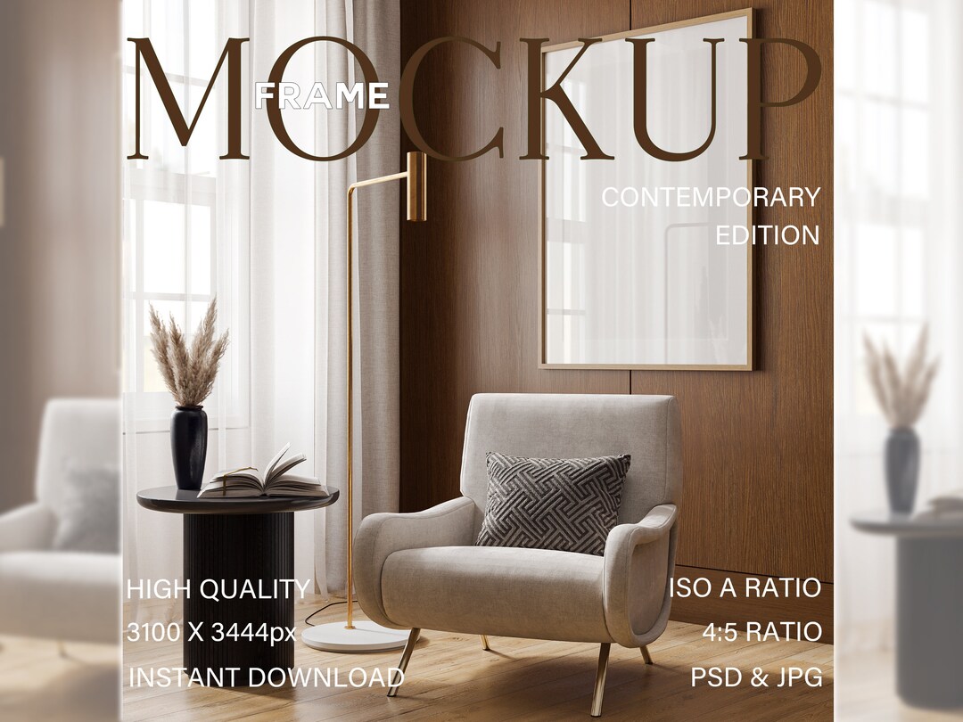 Modern Interior Frame Mockup: Vertical Art Print Display (PSD & JPG) - Etsy