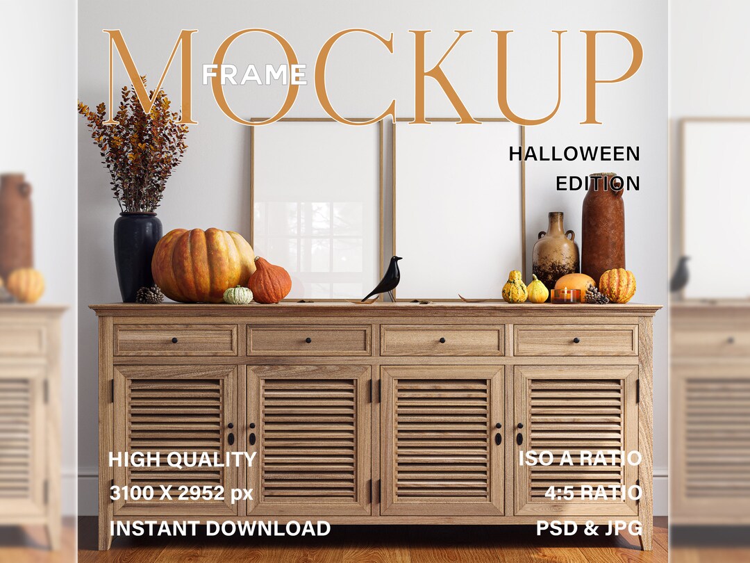 Halloween Frame Mockup, 2 Digital Frame Mockup, Two Wooden Vertical ...
