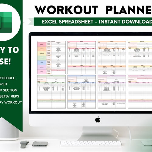 Workout Planner Spreadsheet Microsoft Excel Daily Weekly - Etsy
