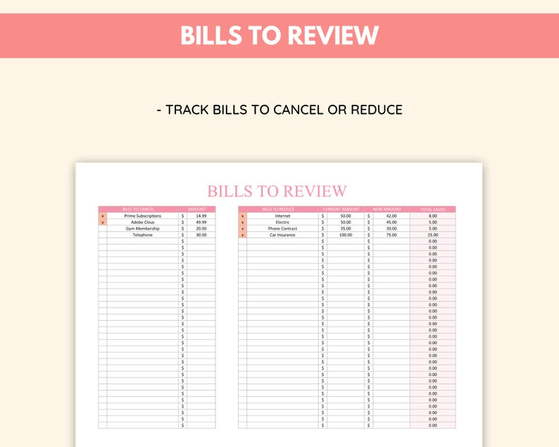 Annual Bills Tracker Spreadsheet, Monthly Custom, Microsoft Excel ...