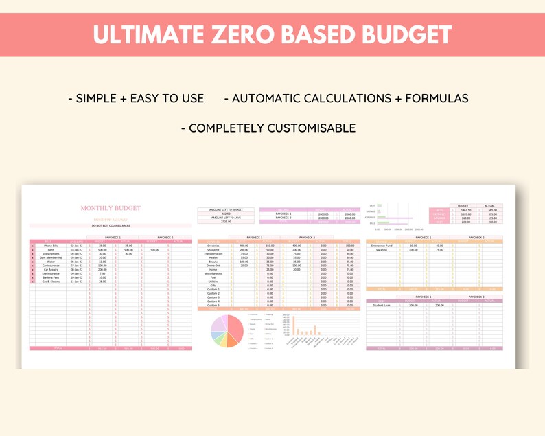 Zero Based Budget Spreadsheet, Microsoft Excel, Personal Finance ...