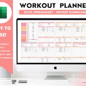Workout Planner Spreadsheet, Microsoft Excel, Daily, Weekly, Fitness, Fitness Tracker, Split ...