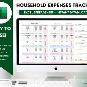Household Expenses Budget Spreadsheet, Monthly Microsoft Excel ...