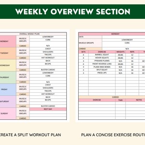 Workout Planner Spreadsheet, Microsoft Excel, Daily, Weekly, Fitness ...