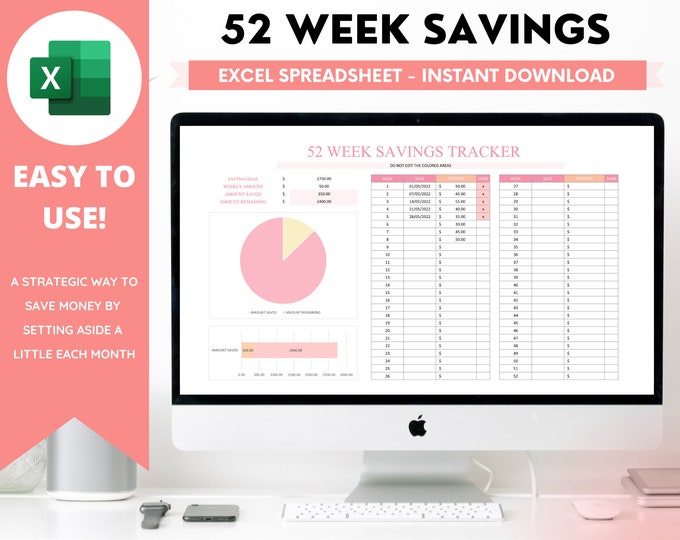 52 Week Savings Challenge Tracker | Savings Goal Tracker Spreadsheet ...