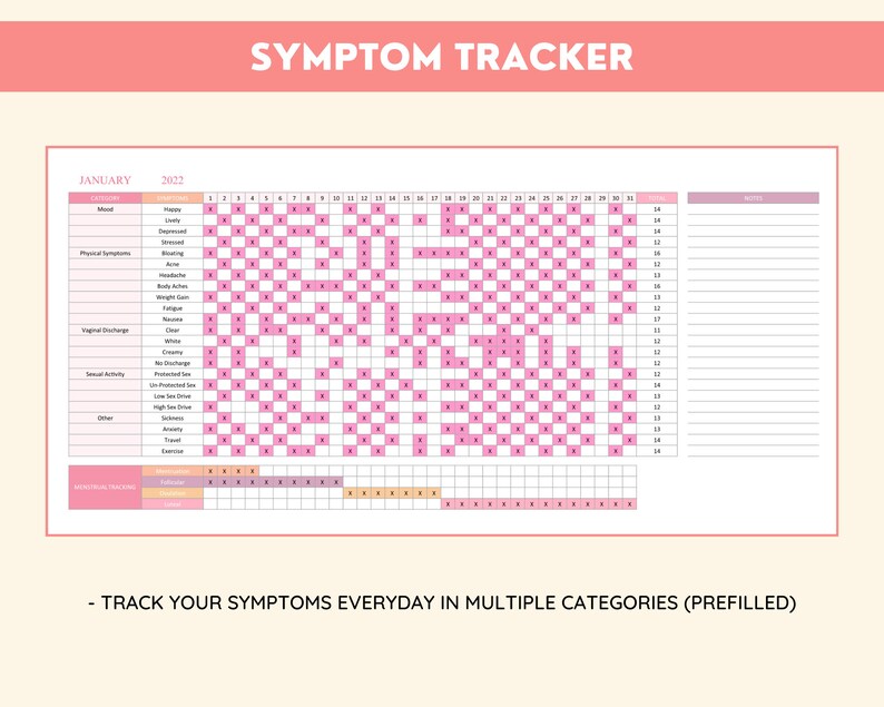 Period Tracker Menstrual Cycle Symptoms Checklist Digital Journal