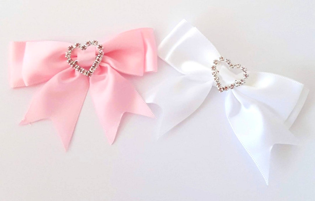 Diamanté Heart Buckle Satin Ribbon Bow 25mm Pink / White - Etsy