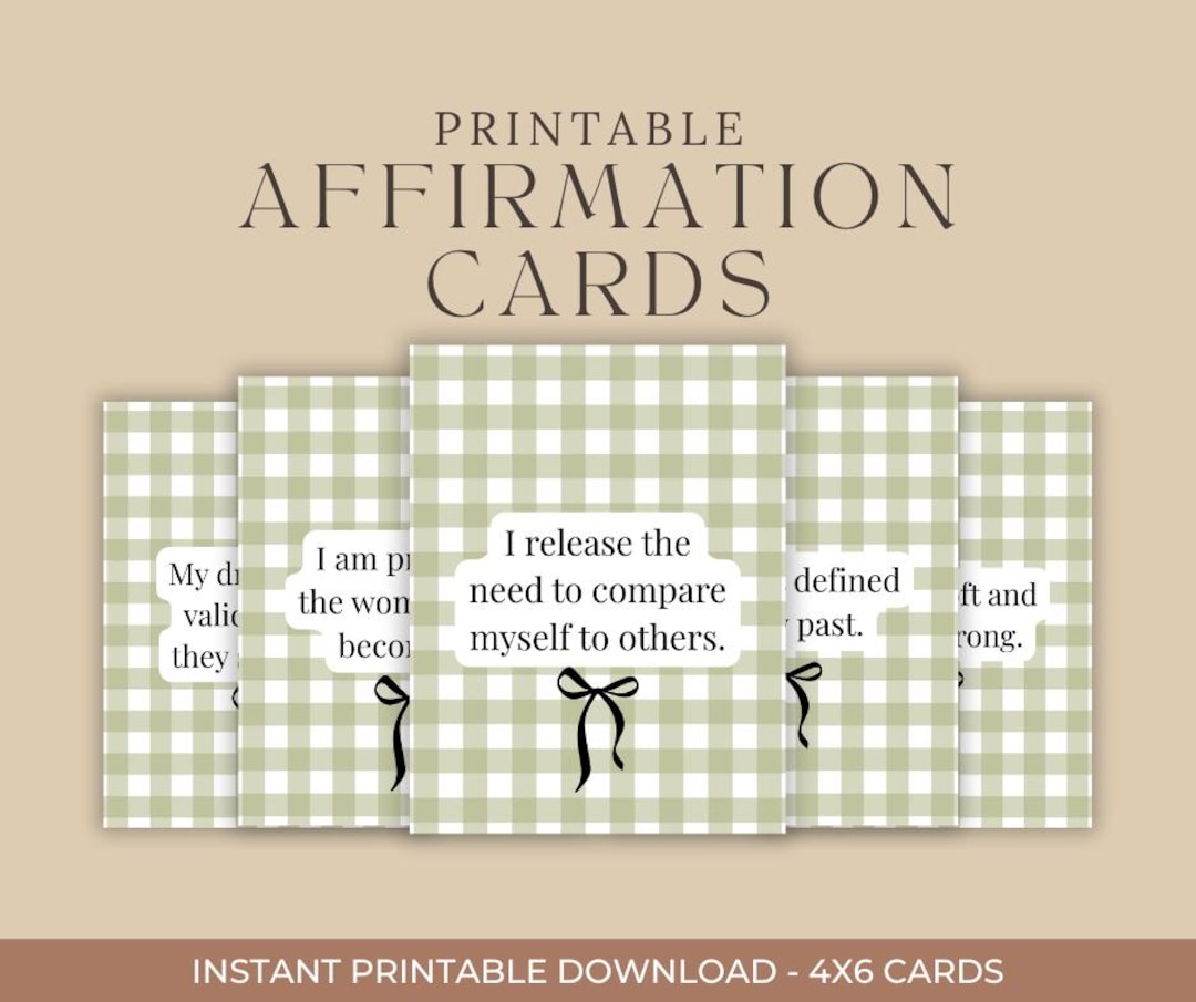 Printable Gingham Affirmation Cards, Black Bow, Coquette Cottagecore ...