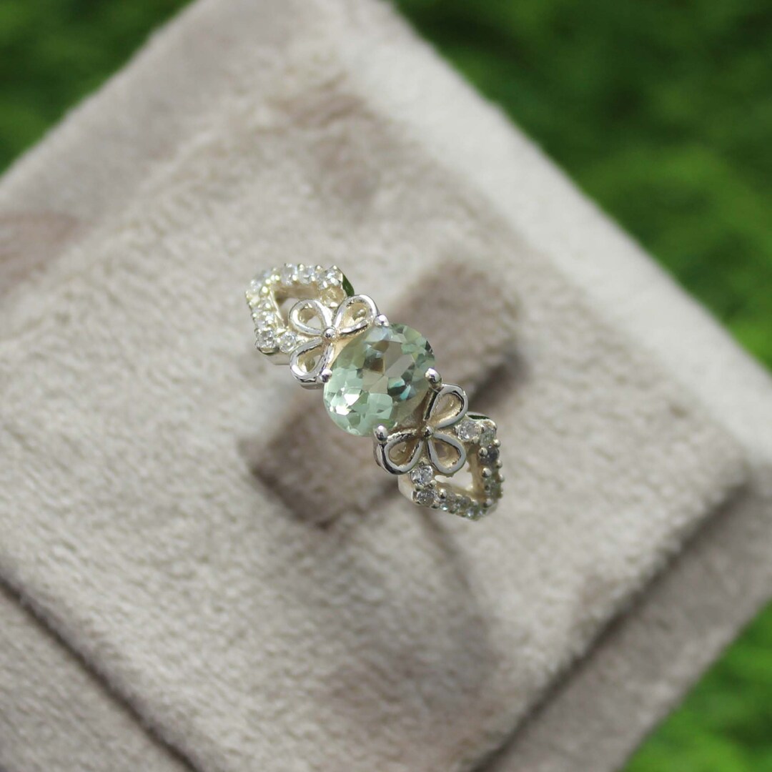 Solitär Grüner Amethyst Ring/ Sterling Silber Ring/ Natürlicher ...