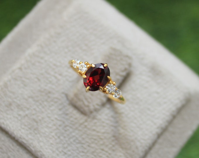 Red Heart Gem Ring, Gold Plated 925 Sterling Silver, Ruby Red Signet ...