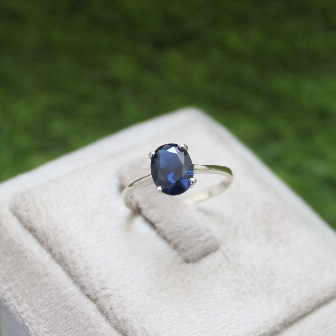 Oval Lab Sapphire Ring Sterling Silver Blue Gemstone Wedding Jewelry - Etsy