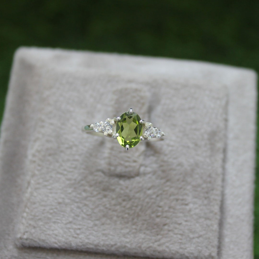 Oval Peridot Sterling Silver Ring, August Birthstone Statement Band - Etsy