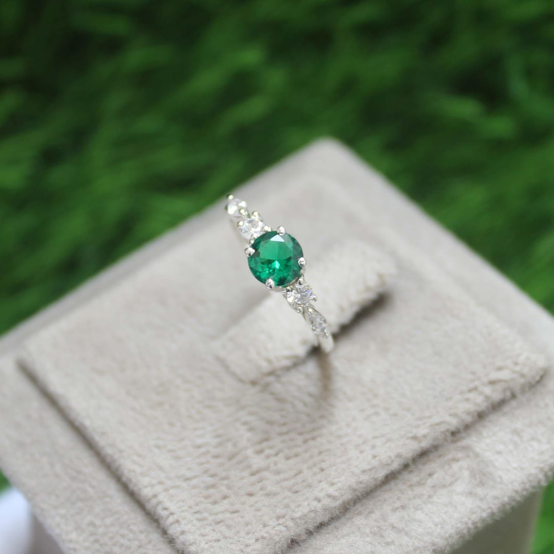 Lab Emerald Sterling Silver Stacking Ring, May Birthstone, Minimalist ...