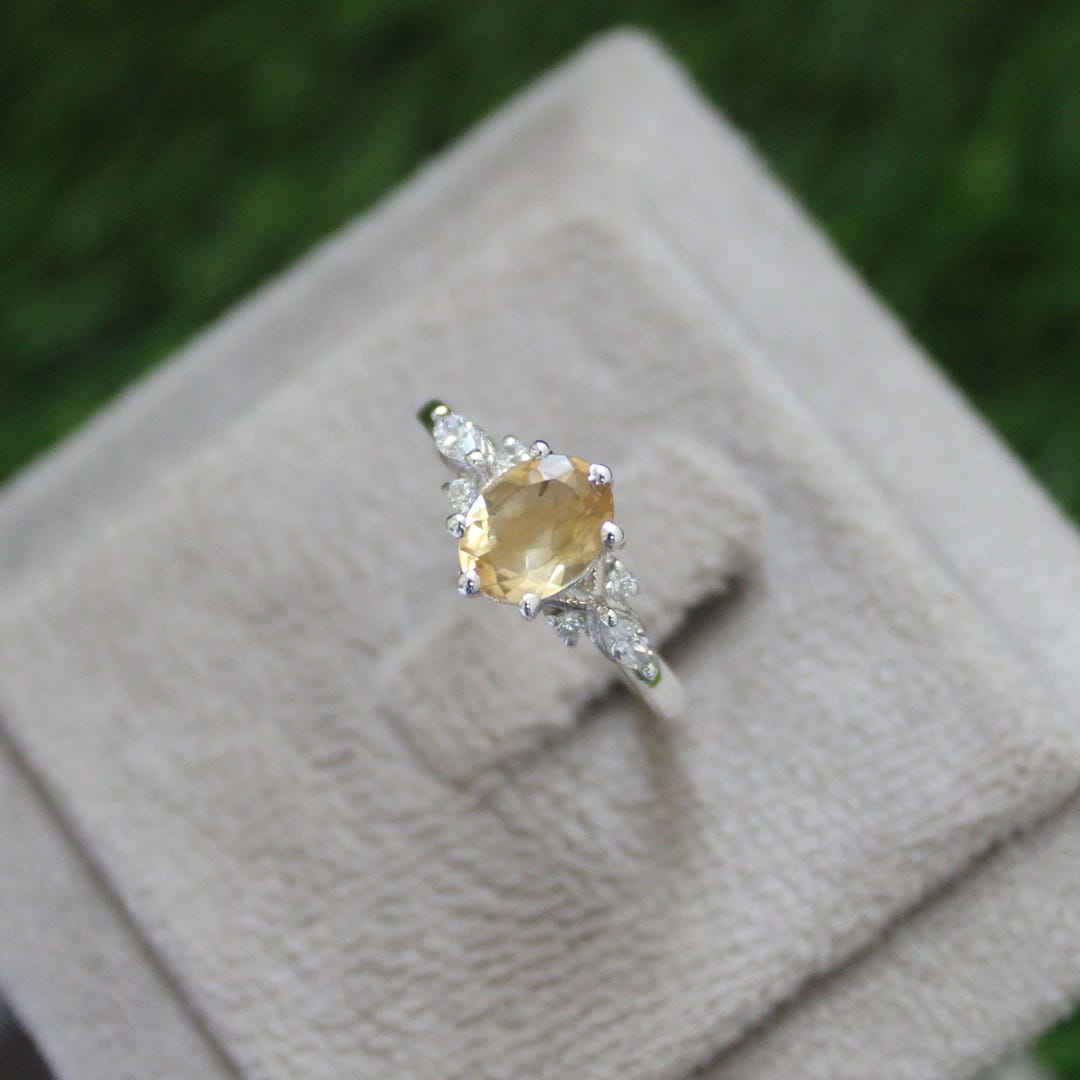 Handmade 1.5 CT Oval Citrine Ring: Sterling Silver CZ Diamond Accent - Etsy