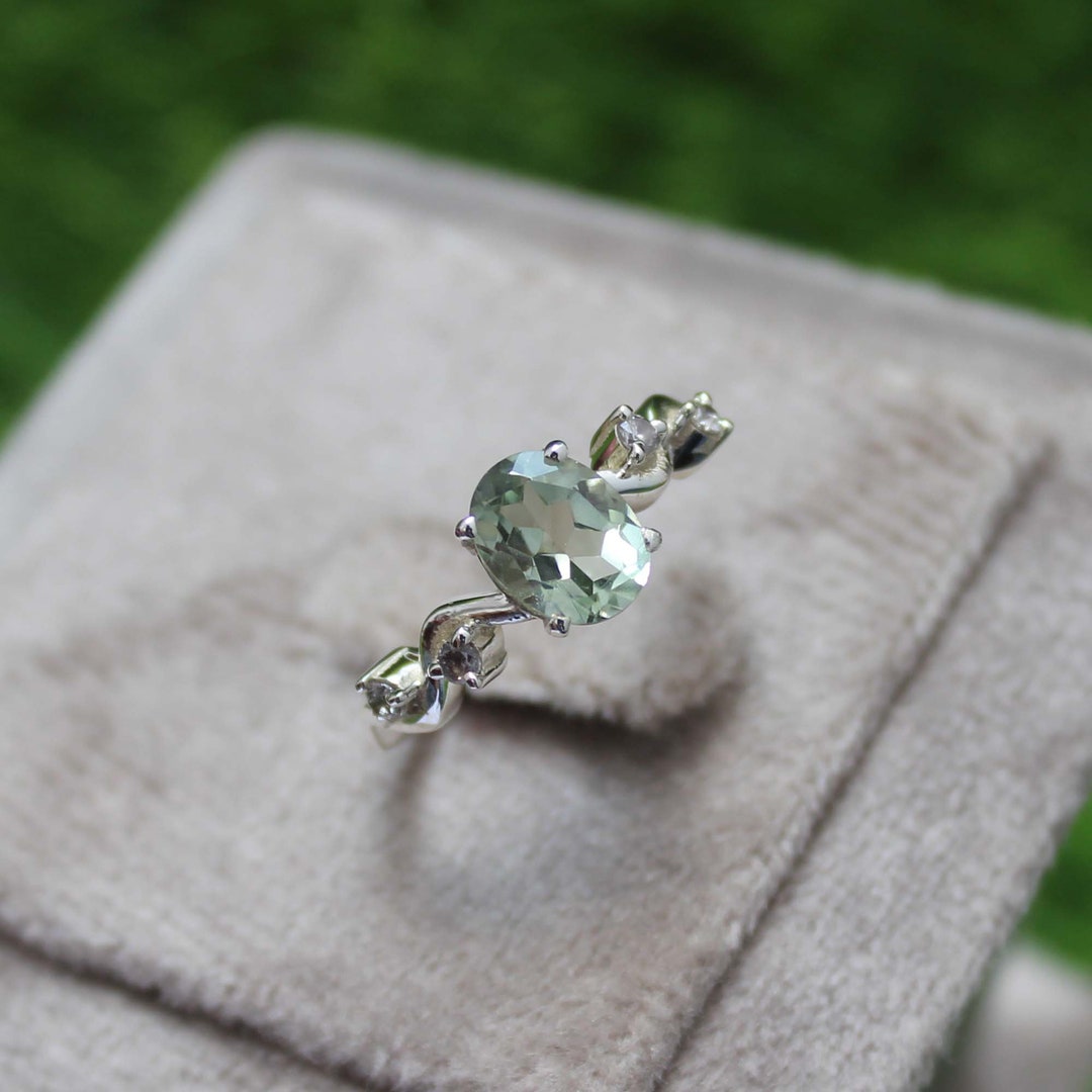 Green Amethyst Engagement Ring Genuine Green Amethyst Vintage Ring ...