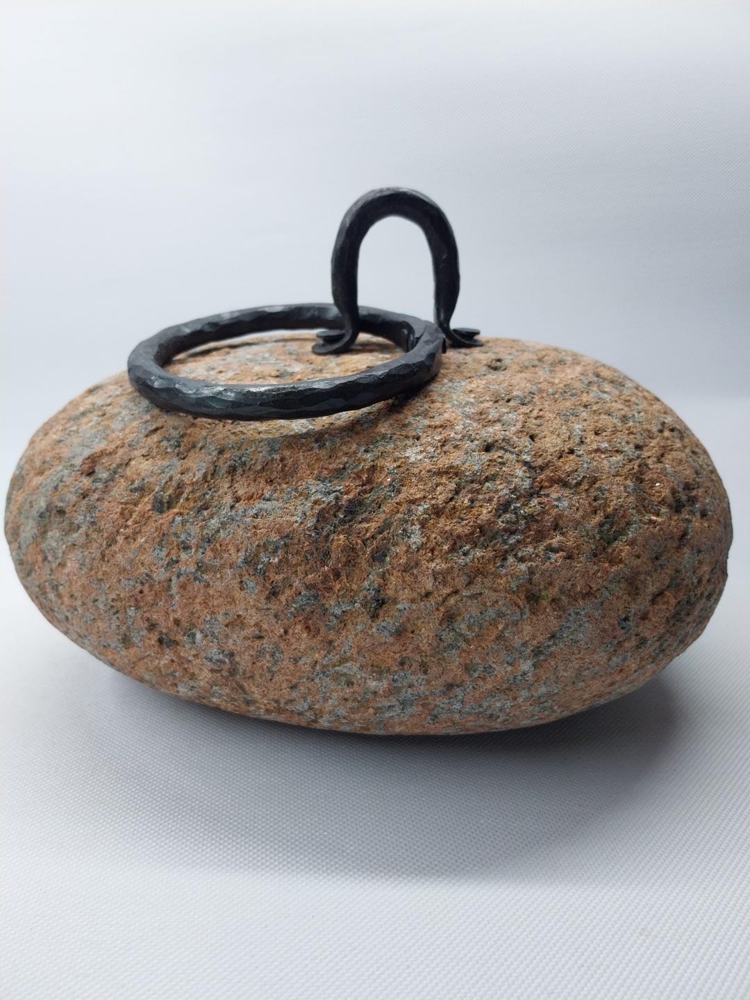 Very Heavy Stone Door Stop With Hand Forged Iron Handle.river Rock ...