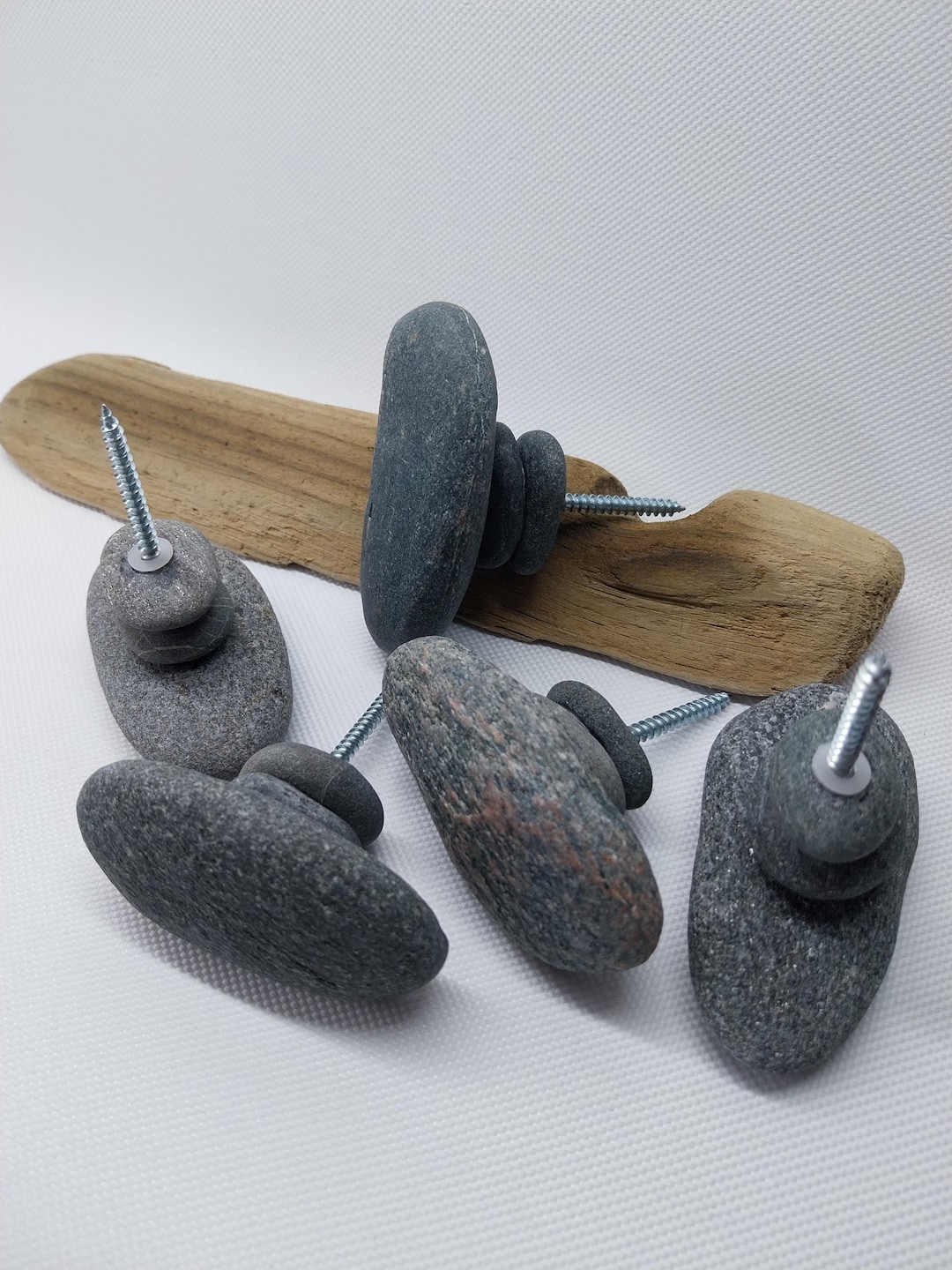 Long Shaped Sea Rock Wall Hooks Decorative.set of 5 Natural Beach Stone ...